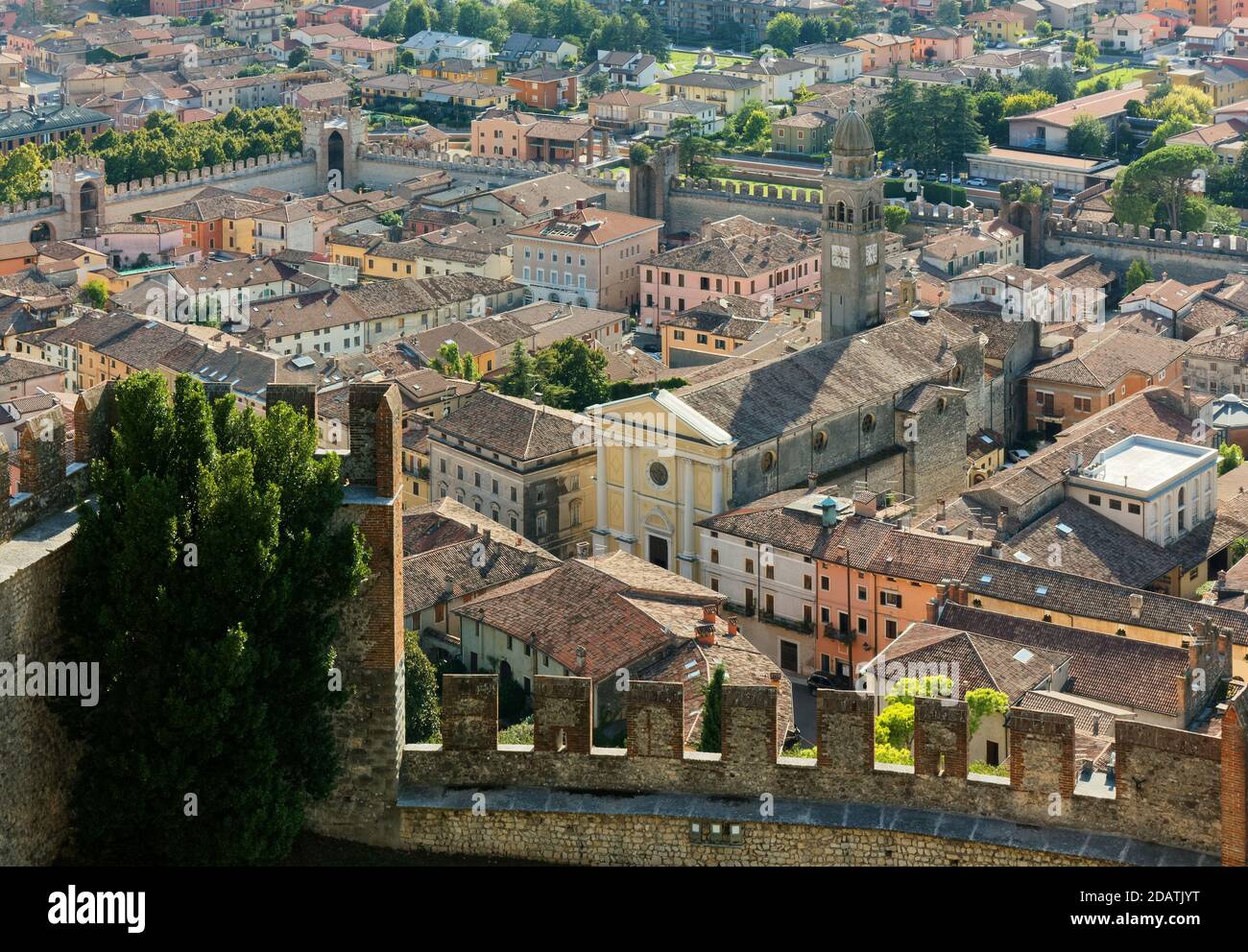 Panoramic view of Soave old town, Italy, seen from the walls of its ...