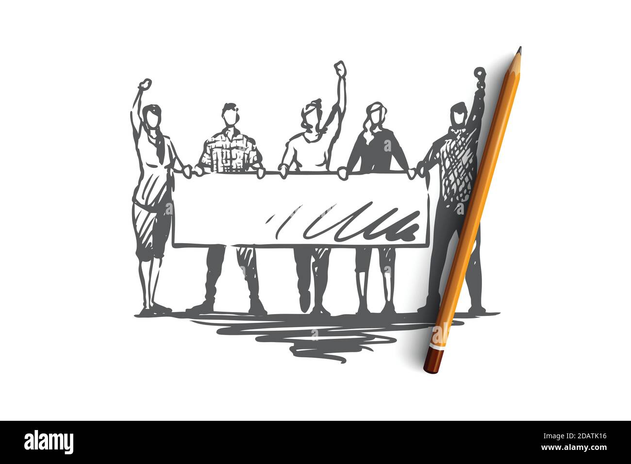 Demonstration, riots, rallies concept. Hand drawn sketch isolated ...