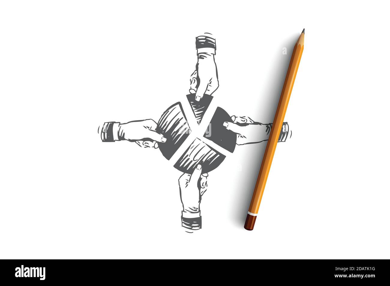 Co working, teamwork concept. Hand drawn sketch isolated illustration ...