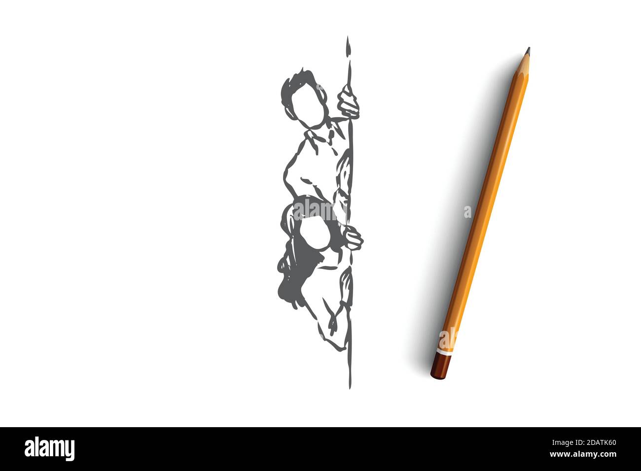 Plagiarism, peeping, stealing other people's ideas concept. Hand drawn ...