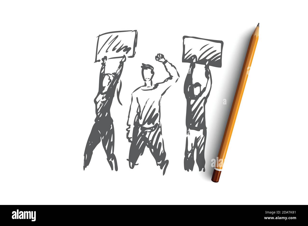 Demonstration, riots, rallies concept. Hand drawn sketch isolated ...