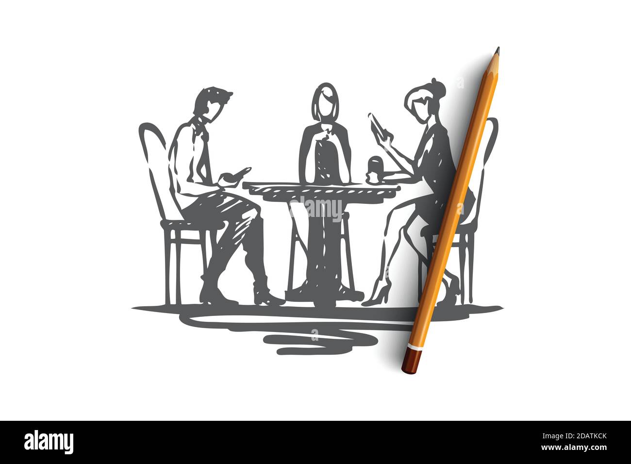 Colleagues, employees, friends concept. Hand drawn sketch isolated ...