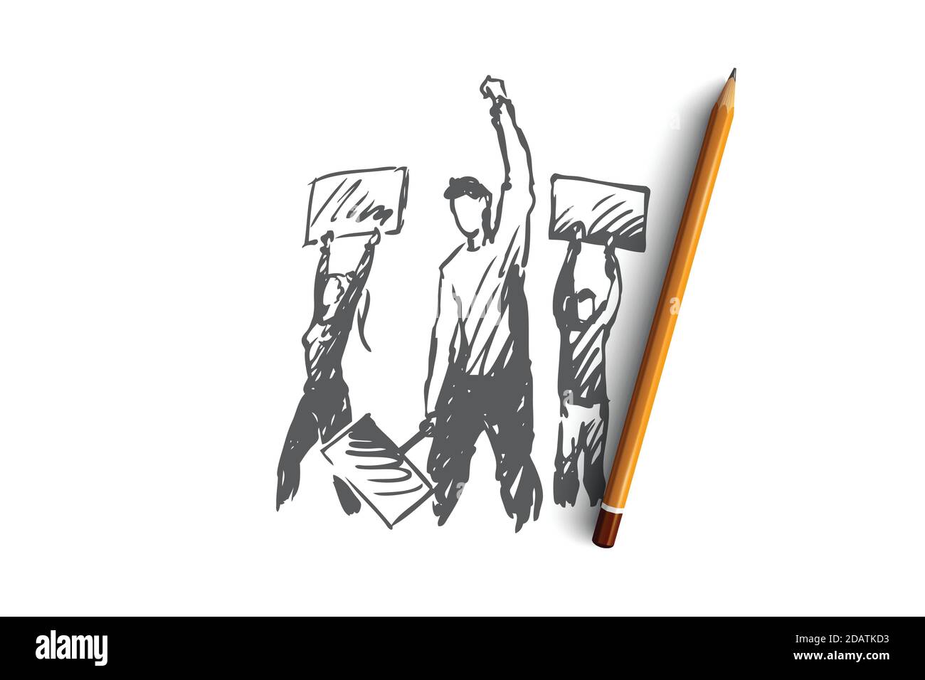 Demonstration, riots, rallies concept. Hand drawn sketch isolated ...