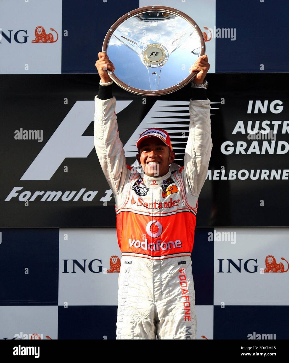 File photo dated 16-03-2008 of Mclaren's Lewis Hamilton celebrates ...