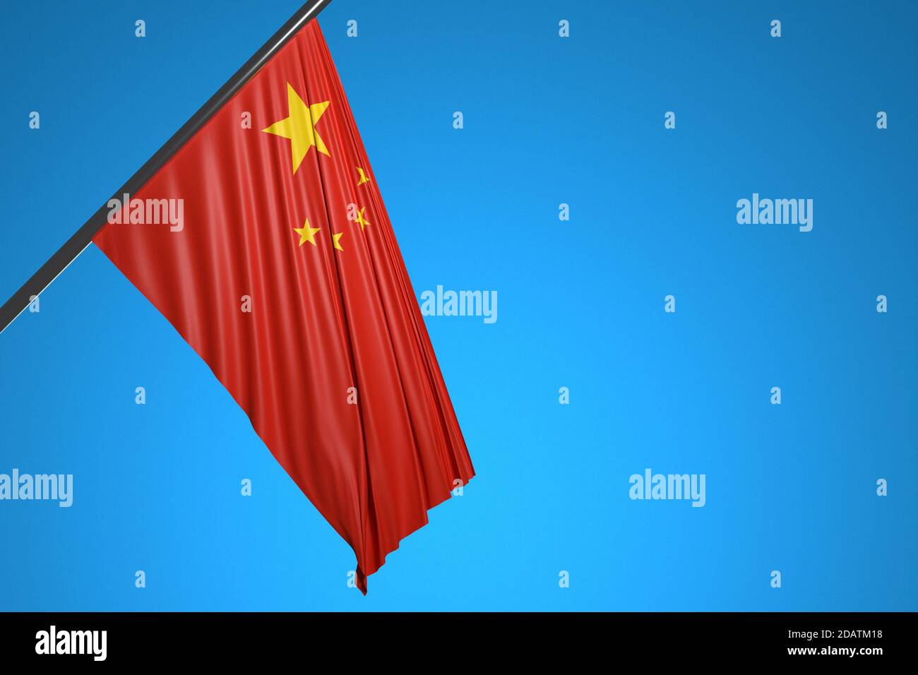 3D illustration of the national flag of China on a metal flagpole ...