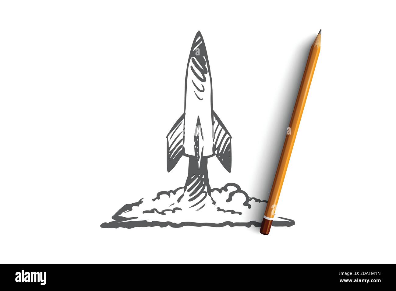 Career, rocket, business, success, flying concept. Hand drawn isolated ...