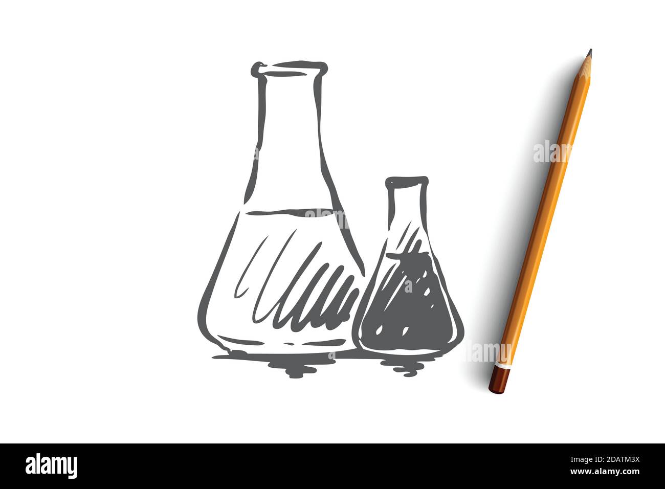 Chemistry, flask, science, laboratory, glass concept. Hand drawn ...
