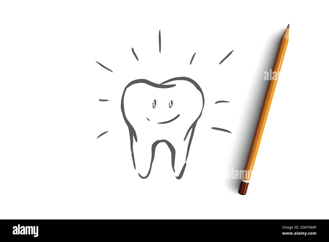Cleaned tooth, care, dental, health, hygiene concept. Hand drawn ...