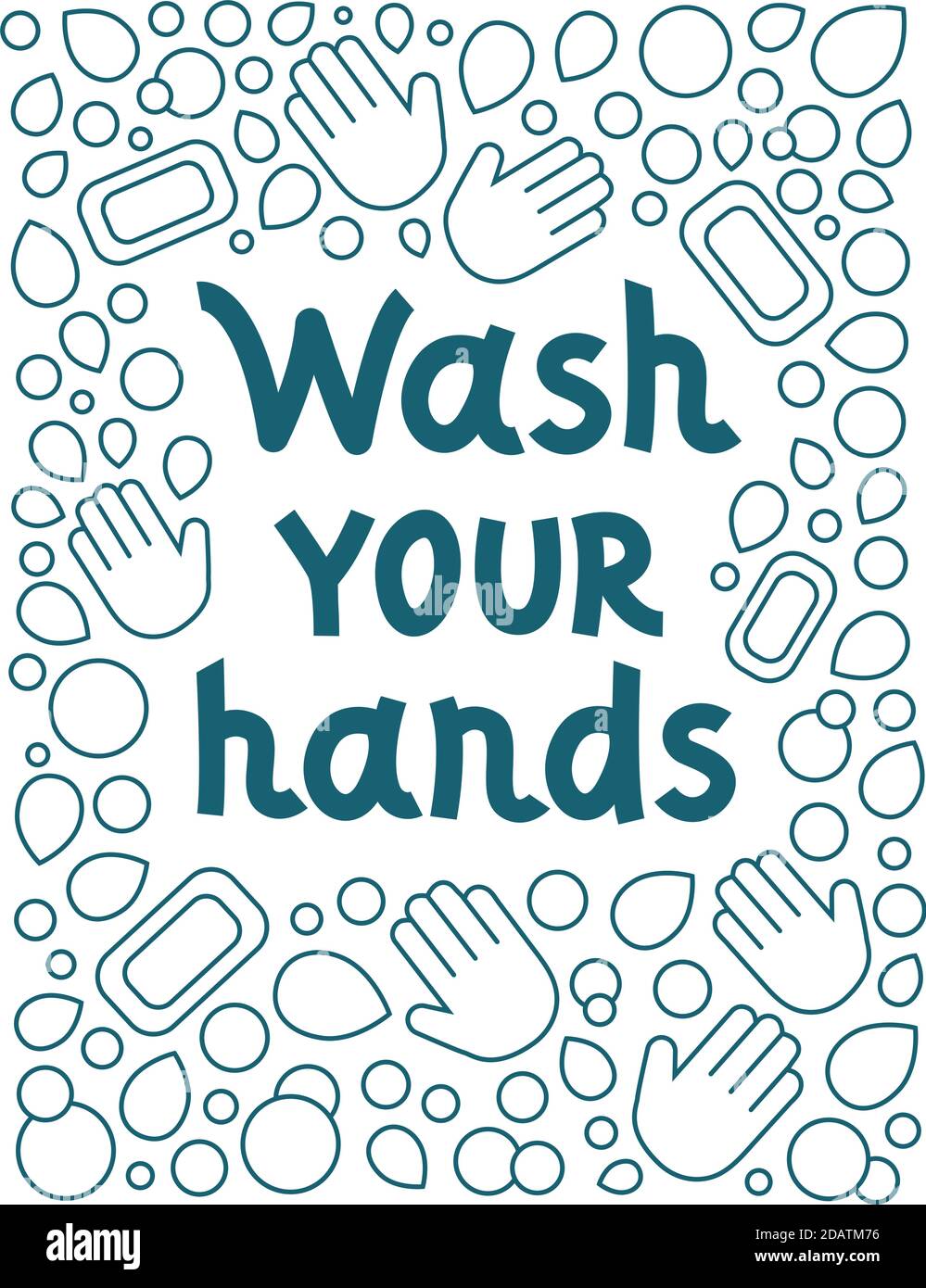 wash your hands . soap bubble doodle lettering vector. hand drawn ...