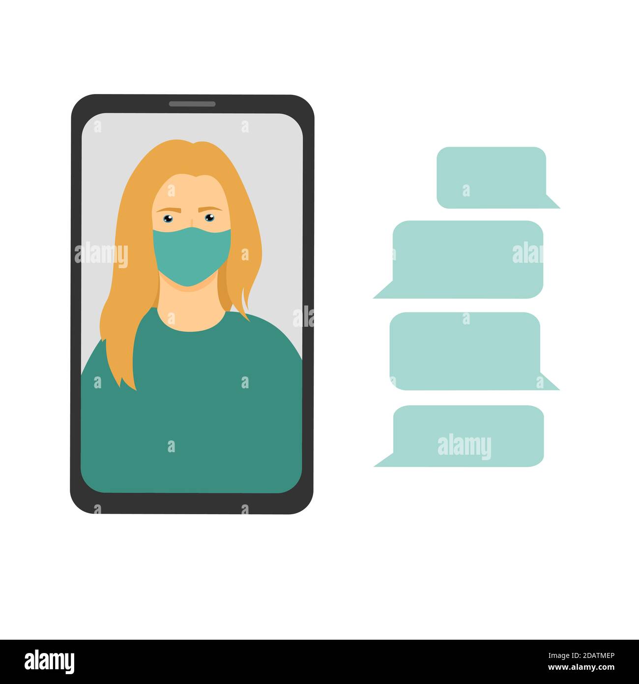 woman on the screen in a medical mask, video communication with a ...