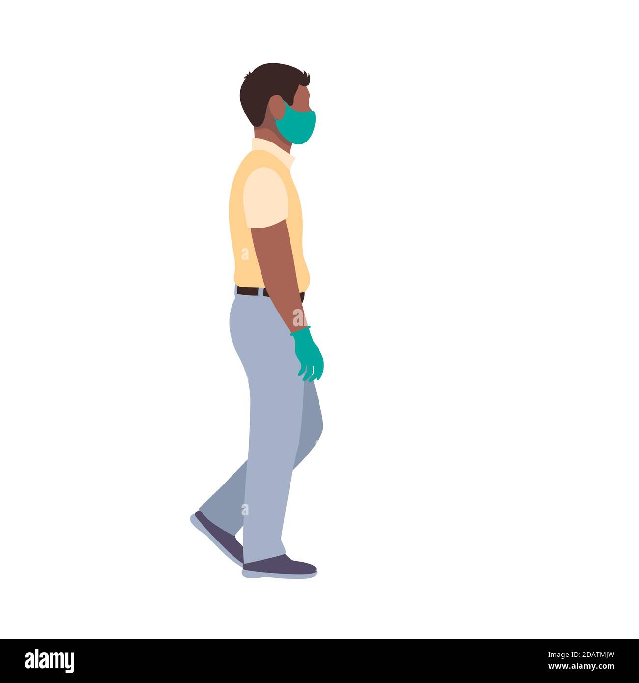 Aframerican man stand in a medical mask and gloves, casual wear full ...