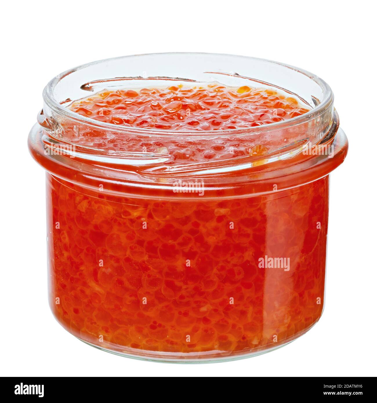 Red salmon caviar in a glass jar. Delicatessen. Gourmet food. Texture ...
