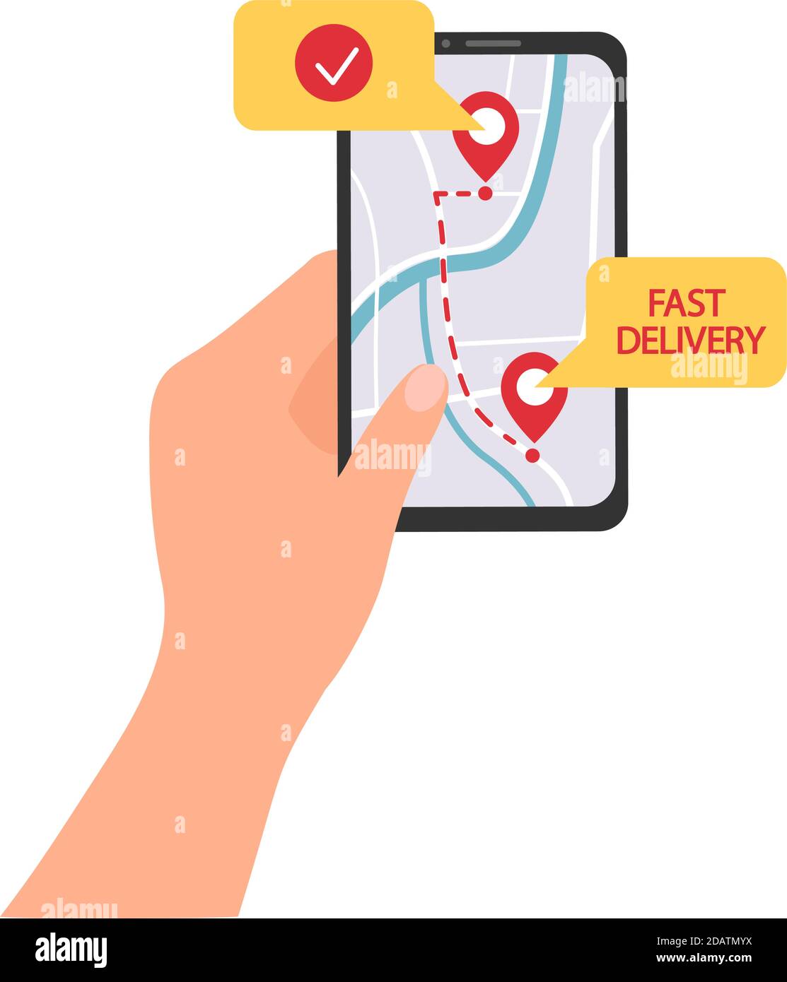 Hand holding mobile smartphone open app. fast delivery, shipping Stock ...