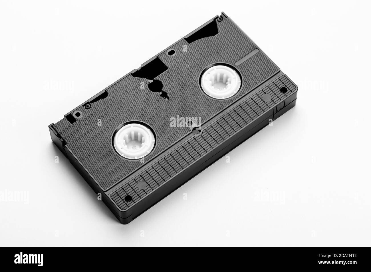 Old black vintage Videotape vhs back side top view isolated on white ...