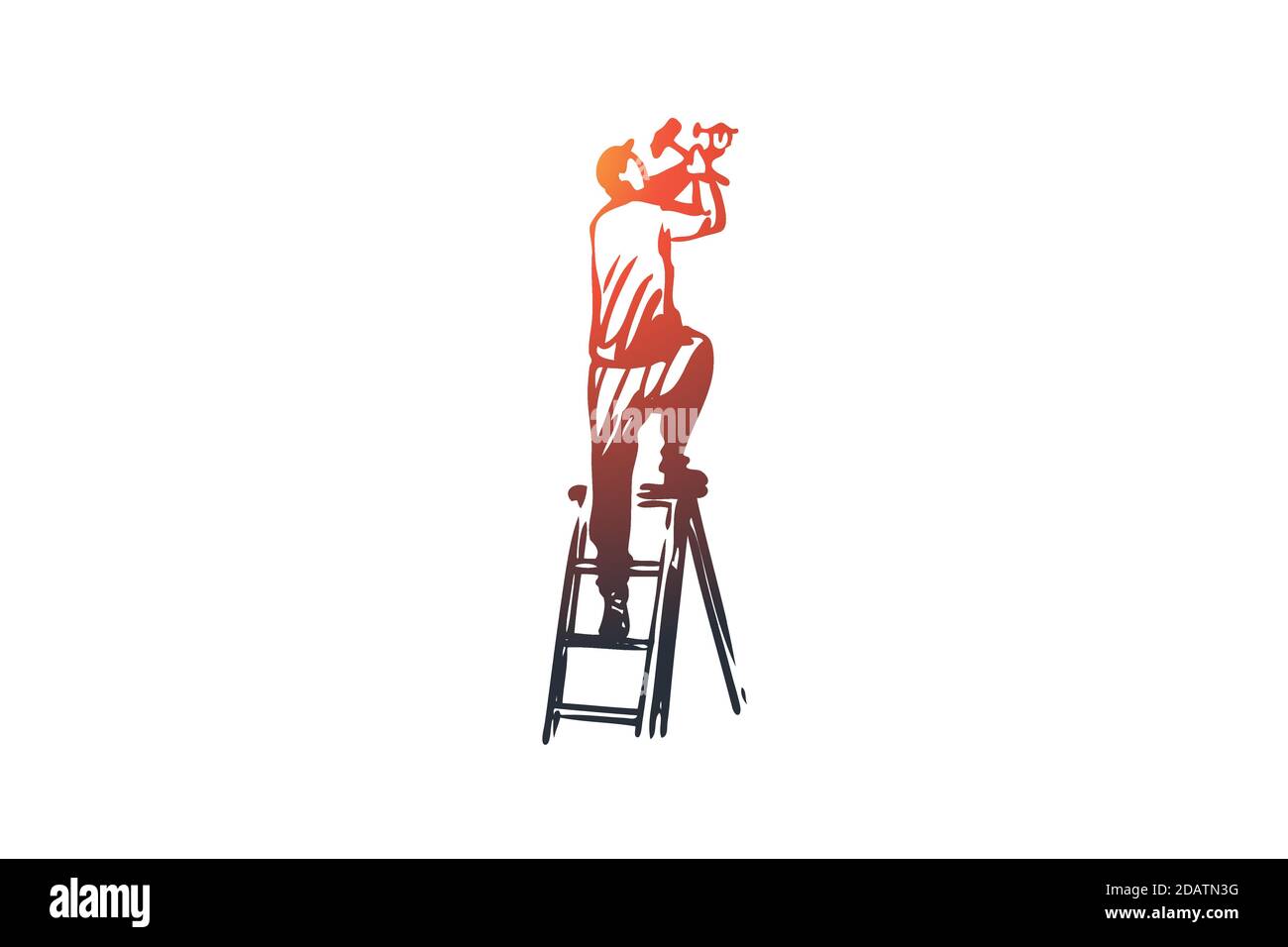 Fixture, installation, repair, worker, construction concept. Hand drawn ...