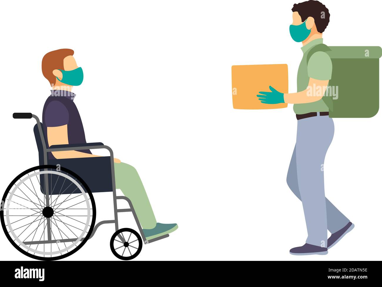 delivery of groceries to a disabled person in a wheelchair, courier ...