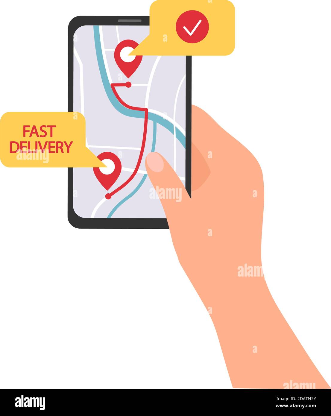 Hand holding mobile smartphone open app. fast delivery, shipping Stock ...