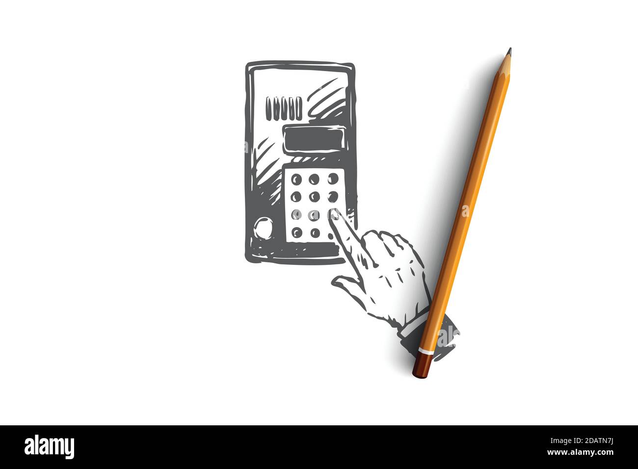 Doorphone, electronic, security, bell, house concept. Hand drawn ...