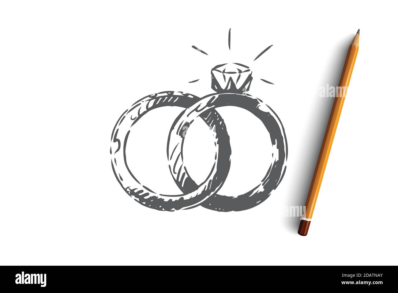 Engagement, wedding, rings, gift, marriage concept. Hand drawn isolated ...