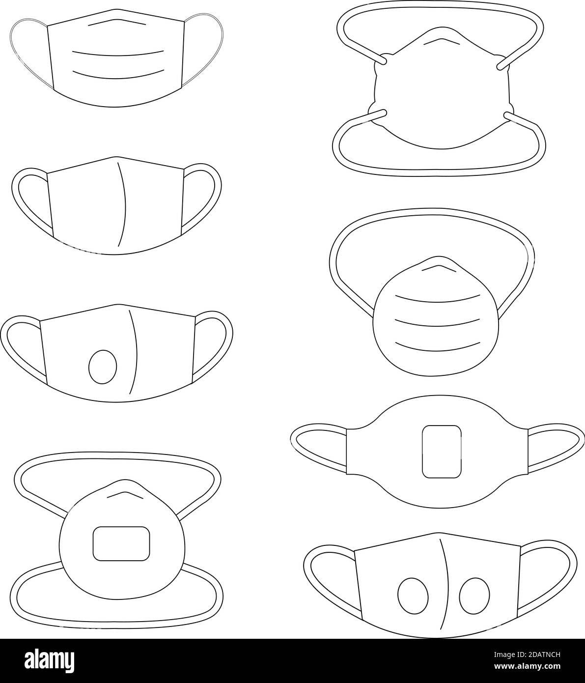 types of disposable medical masks and respirators outline Stock Vector ...
