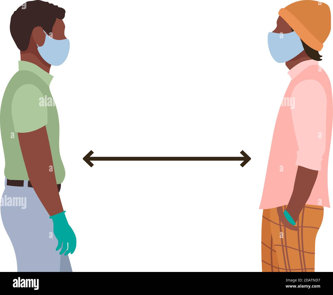 social distance two black Aframerican men wearing medical masks and ...