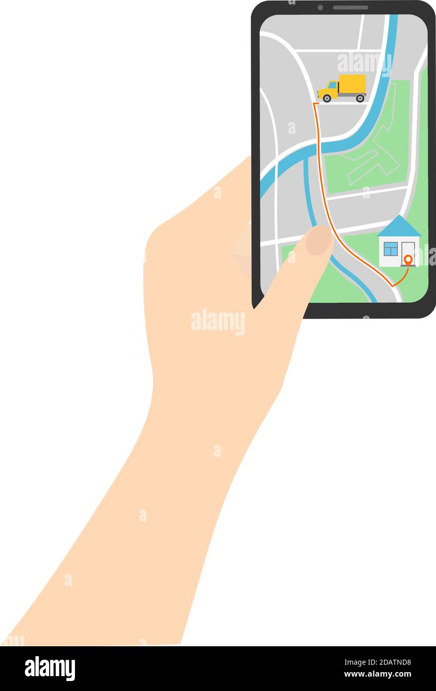Hand holding mobile smartphone with mobile app delivery tracking ...