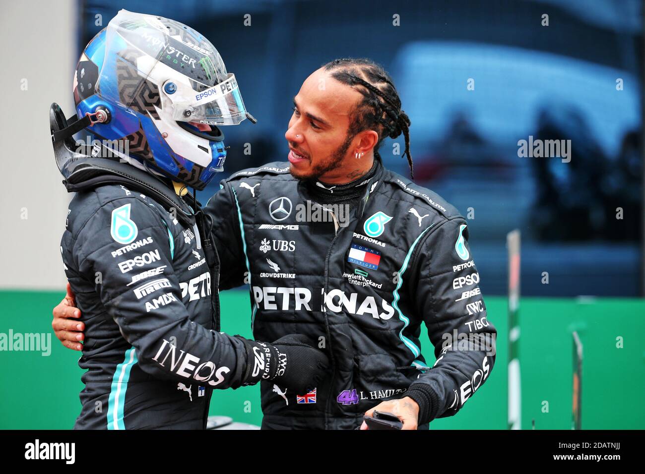 Lewis Hamilton (GBR) Mercedes AMG F1 W11 reacts after winning the ...
