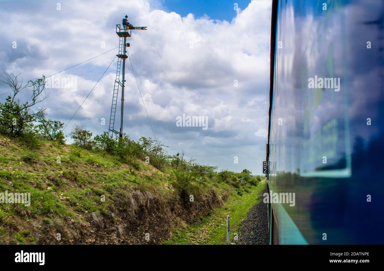 Running train side view with railway track looking awesome Stock Photo ...