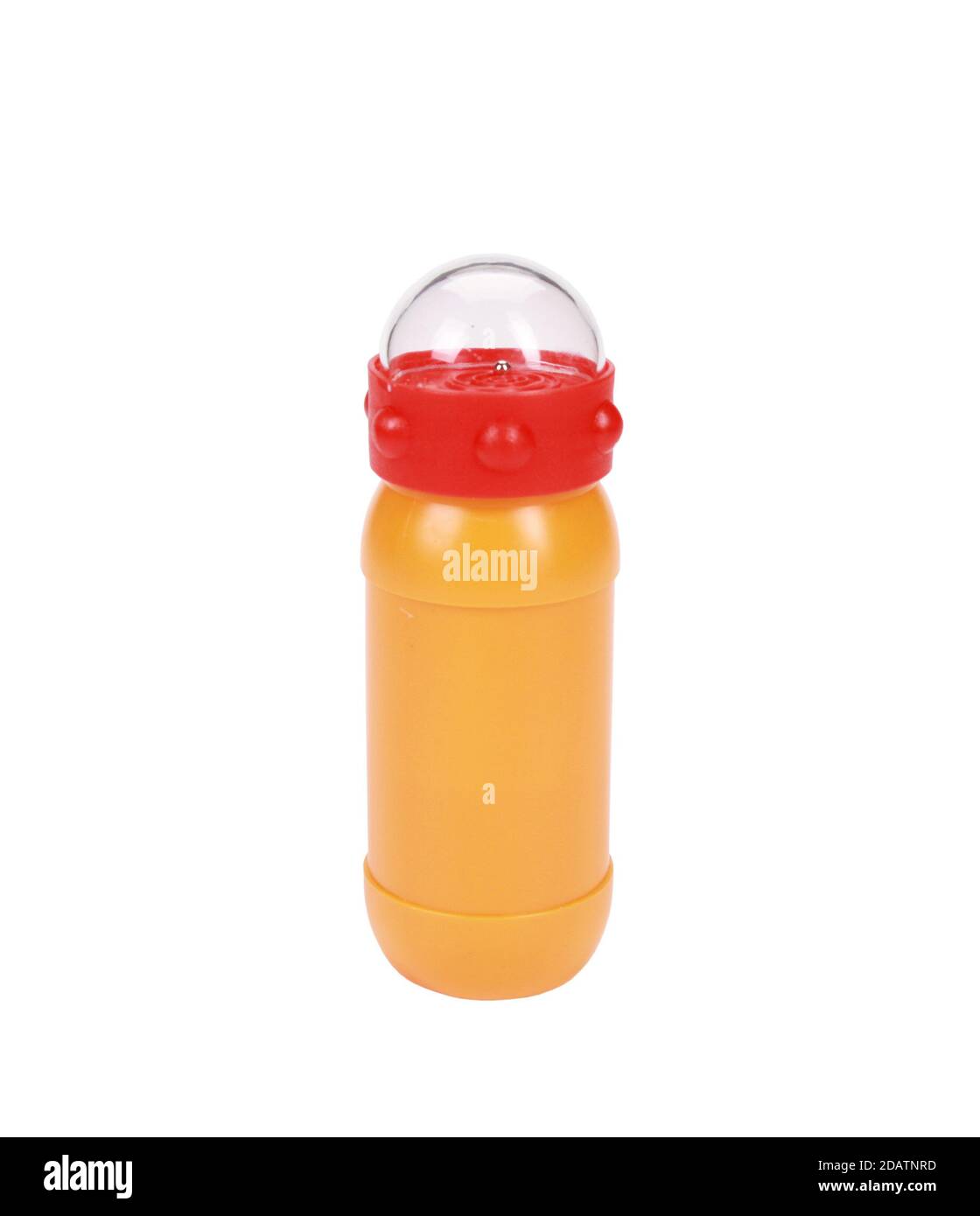Orange plastic bottle with a bubble wand isolated on white background ...