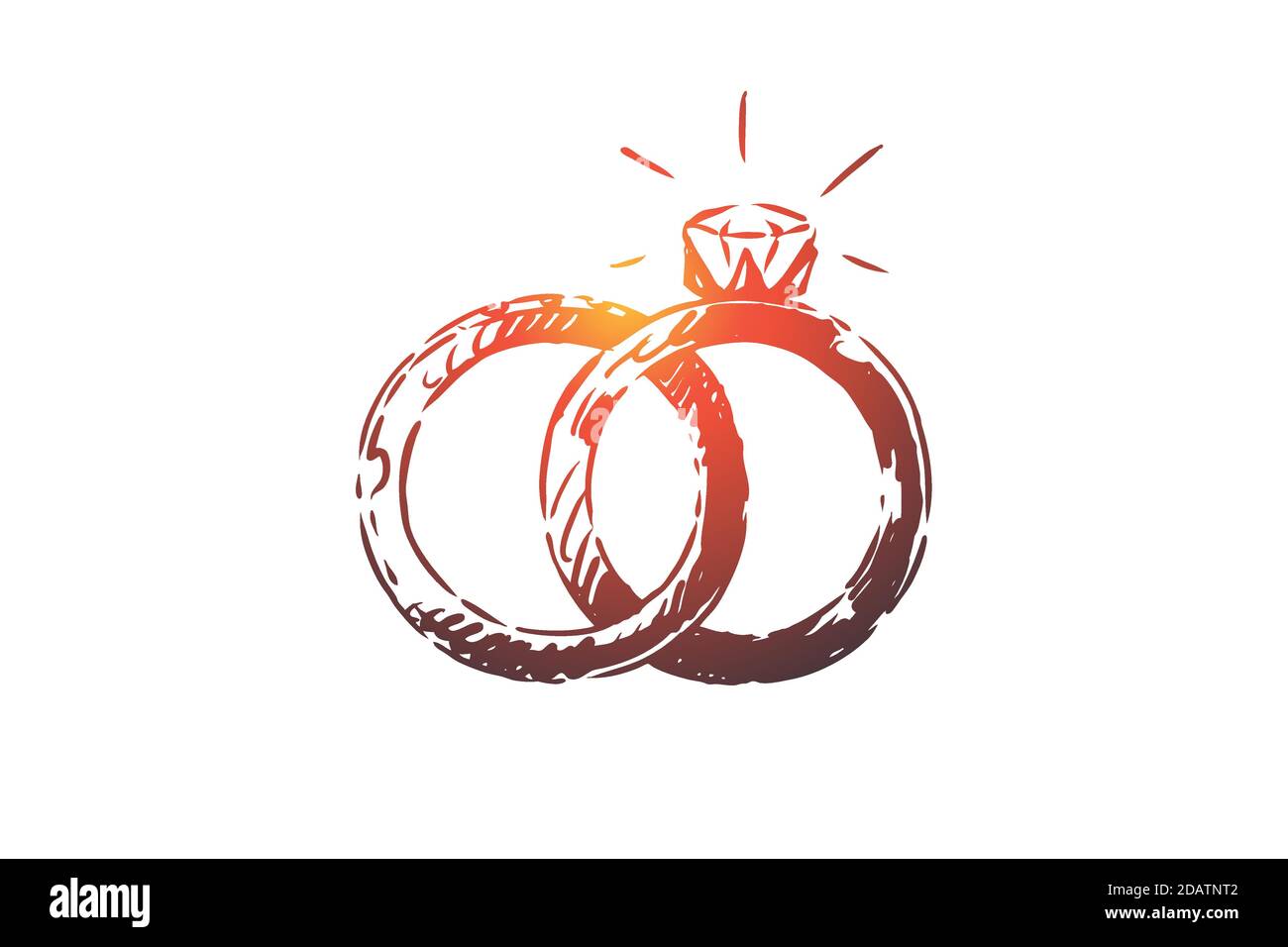 Engagement, wedding, rings, gift, marriage concept. Hand drawn isolated ...