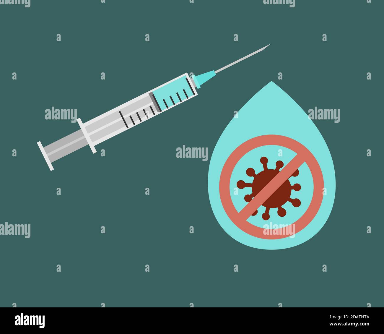 Medical syringe with a droplet of vaccine strikethrough coronavirus ...