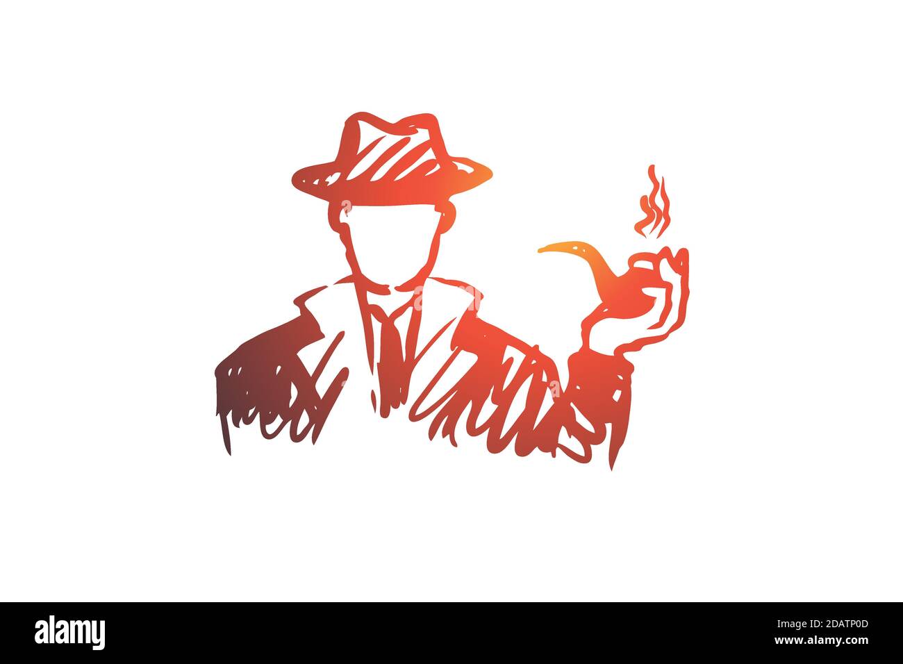 Investigate, magnifier, search, man, detective concept. Hand drawn ...