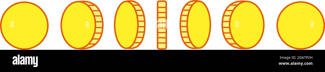 Coins set of vector sprites for rotation animation. Isolated gold coin ...