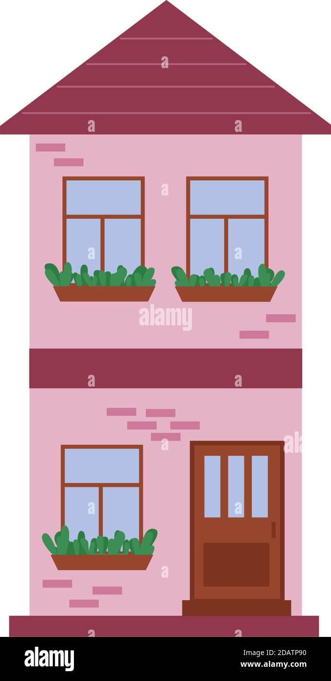 City town house vector facade face side street view city modern world ...