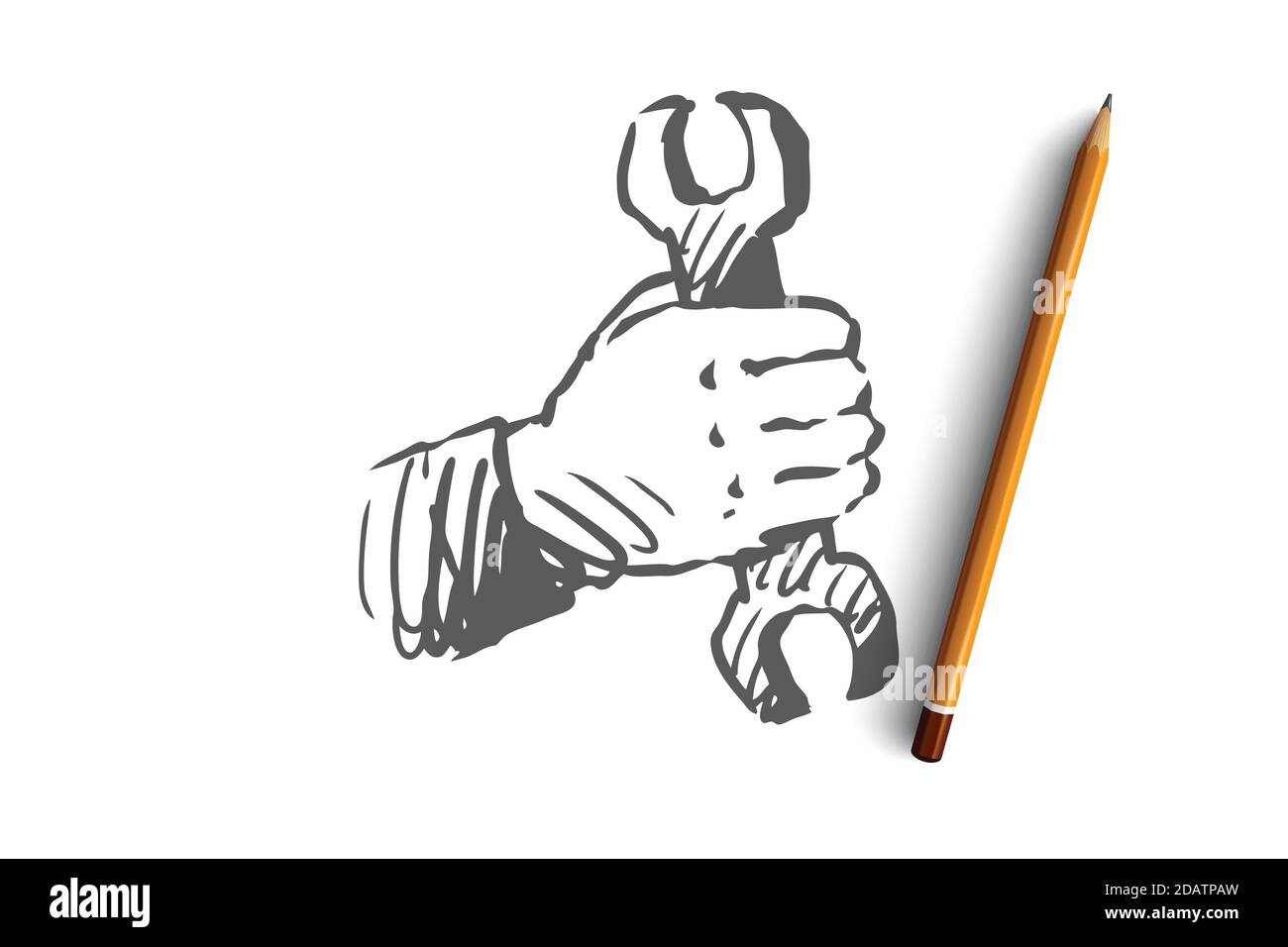 Mechanics, wrench, repair, tool, handyman concept. Hand drawn isolated ...