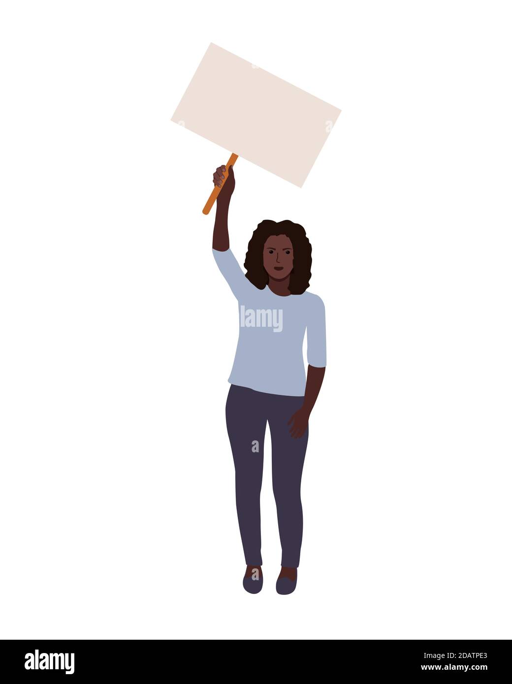 black woman hold blank poster in hand, activist. vector illustration ...