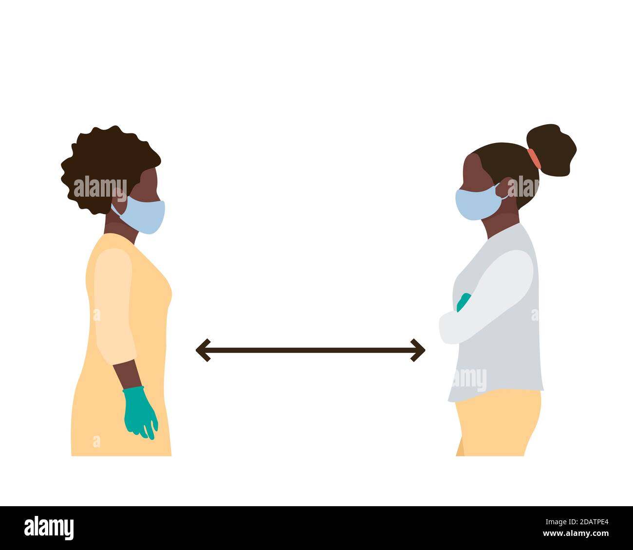 social distance two black Aframerican women wearing medical masks and ...