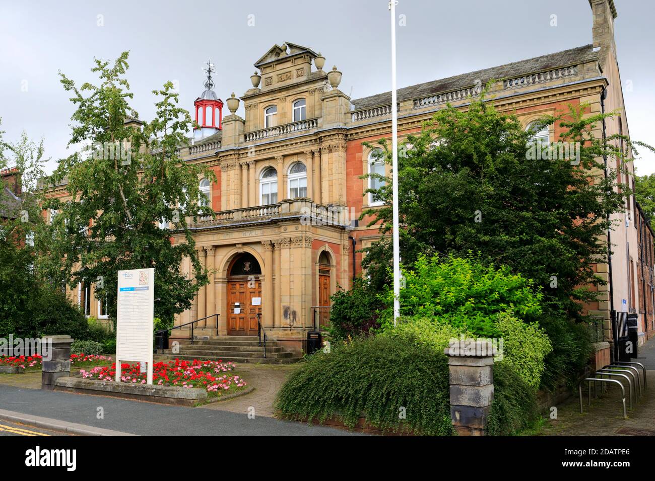 The frontage of Penrith Town Hall, Penrith town centre, Cumbria ...