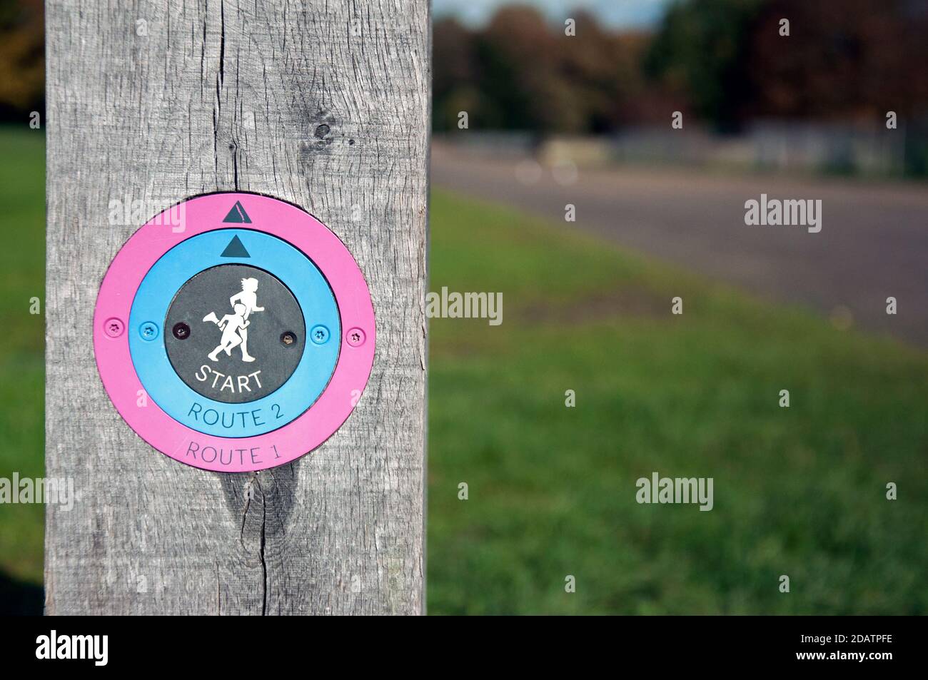 "start" running route sign in Crystal Palace park Stock Photo - Alamy