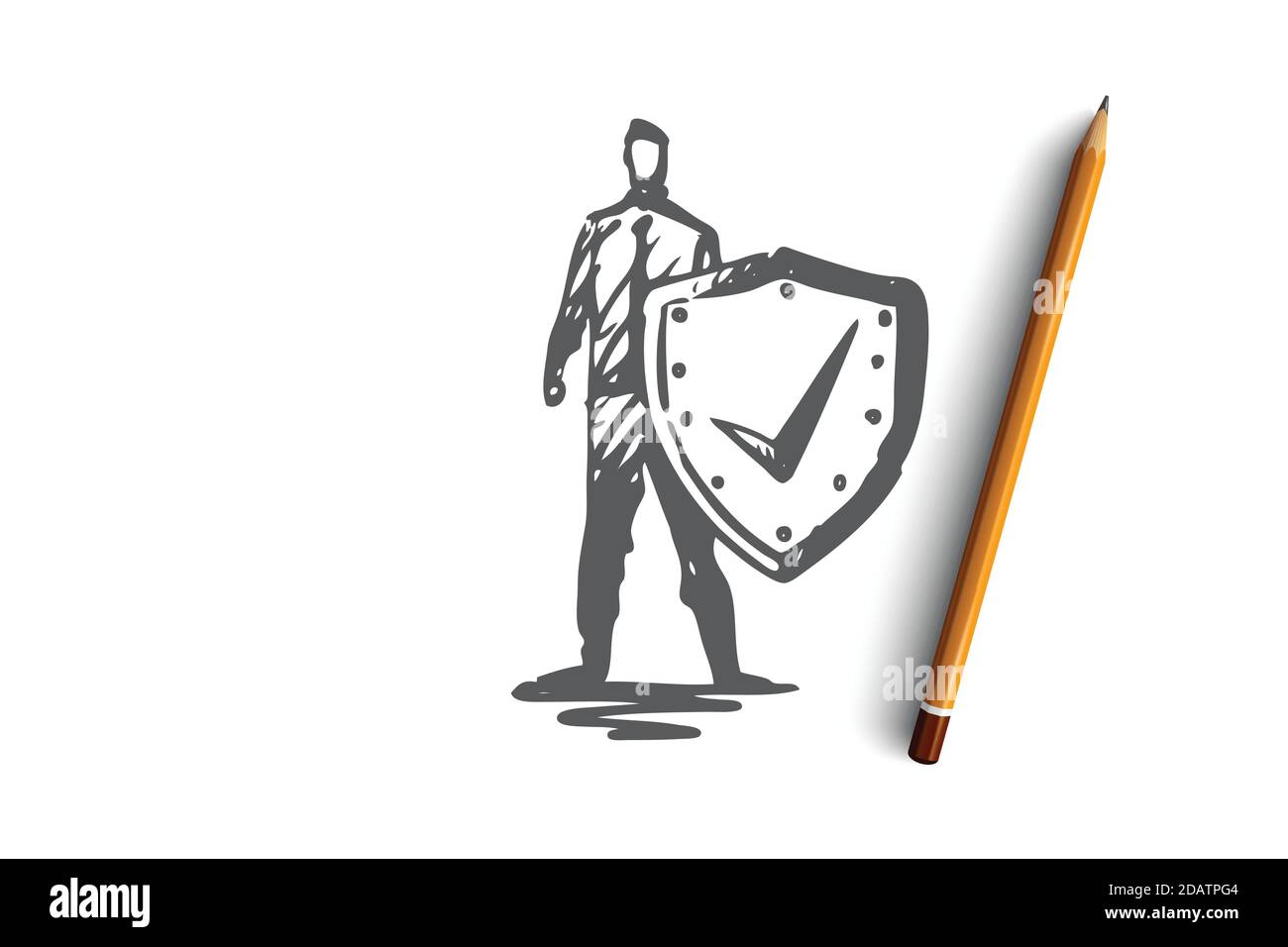 Life, save, shield, safety, protection concept. Hand drawn isolated ...