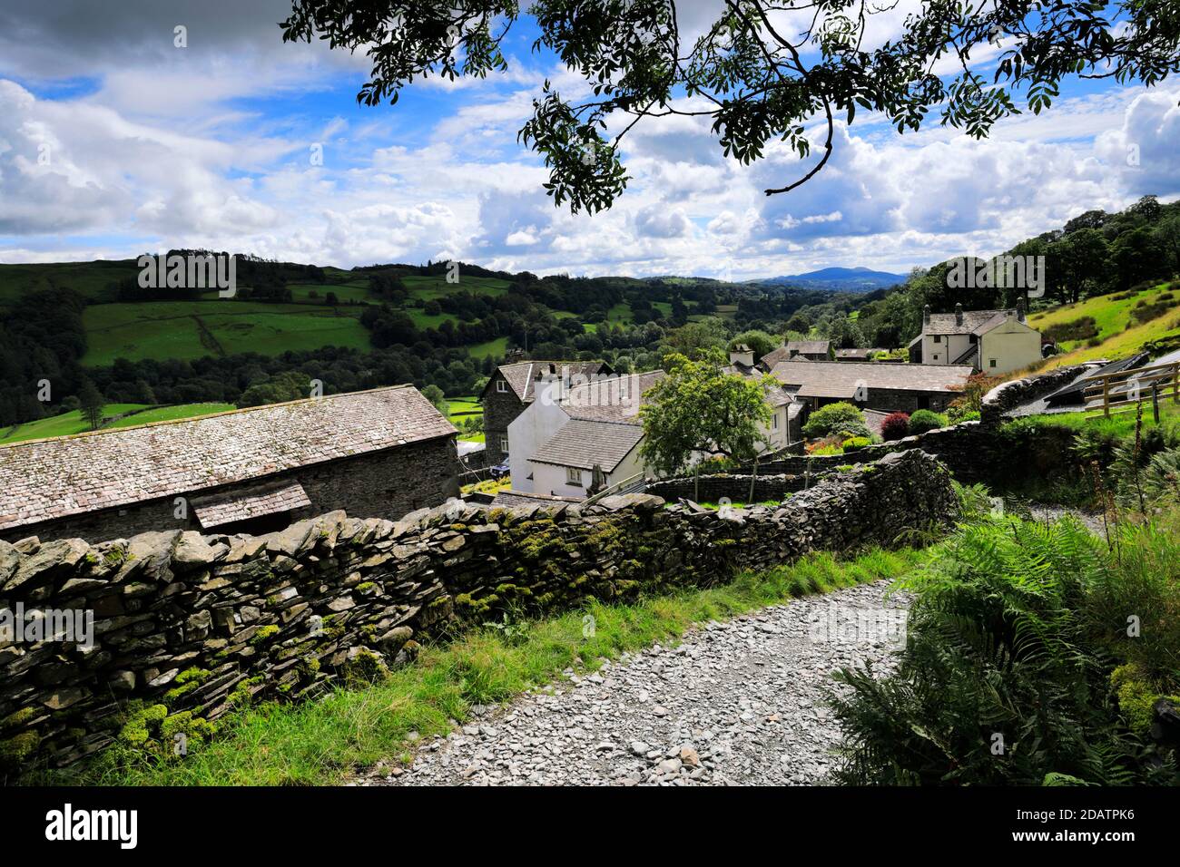 Summer view over Troutbeck village, Troutbeck valley, Kirkstone pass ...