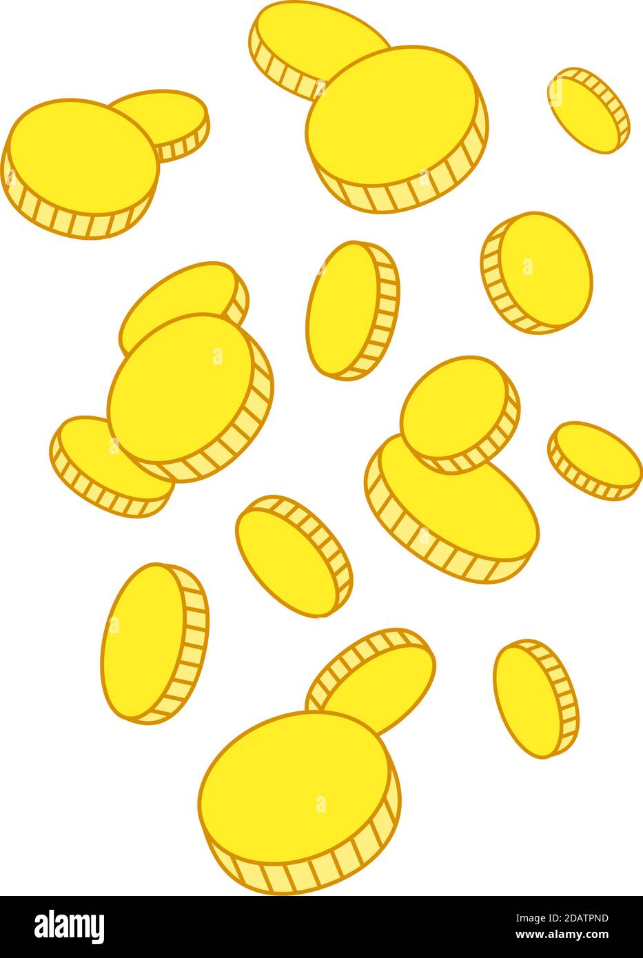 Falling from the top a lot of coins doodle on a transparent background ...
