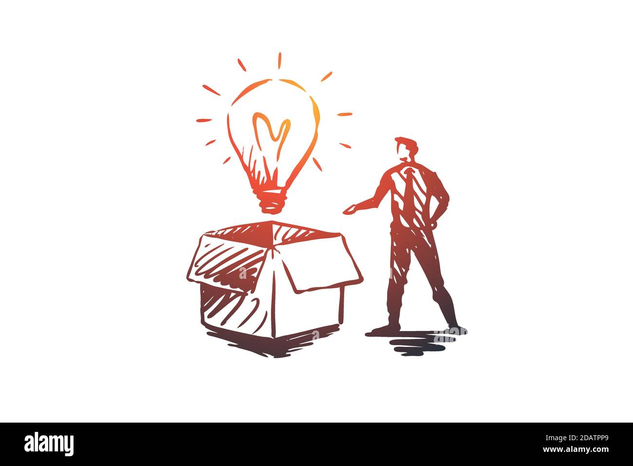 New, idea, box, bulb, creativity concept. Hand drawn isolated vector ...