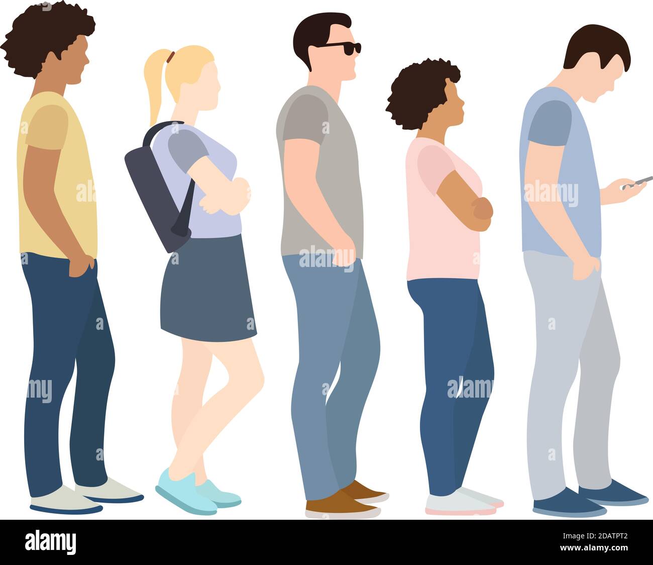 Full length of cartoon people standing queue Stock Vector Image & Art ...