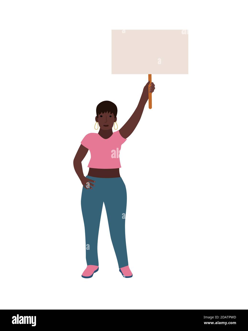black woman hold blank poster in hand, activist. vector illustration ...