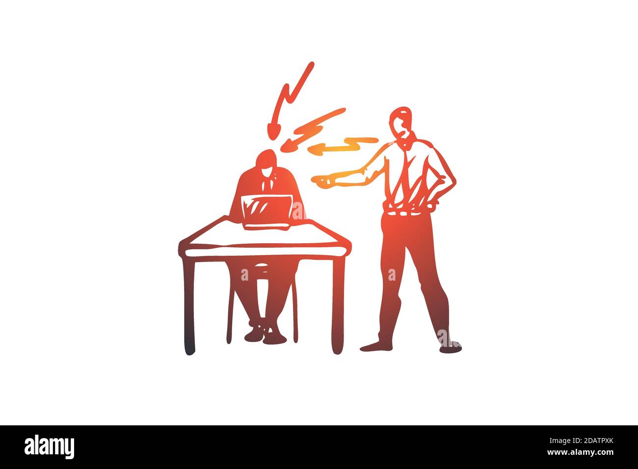 Scold, boss, work, employee, office concept. Hand drawn isolated vector ...