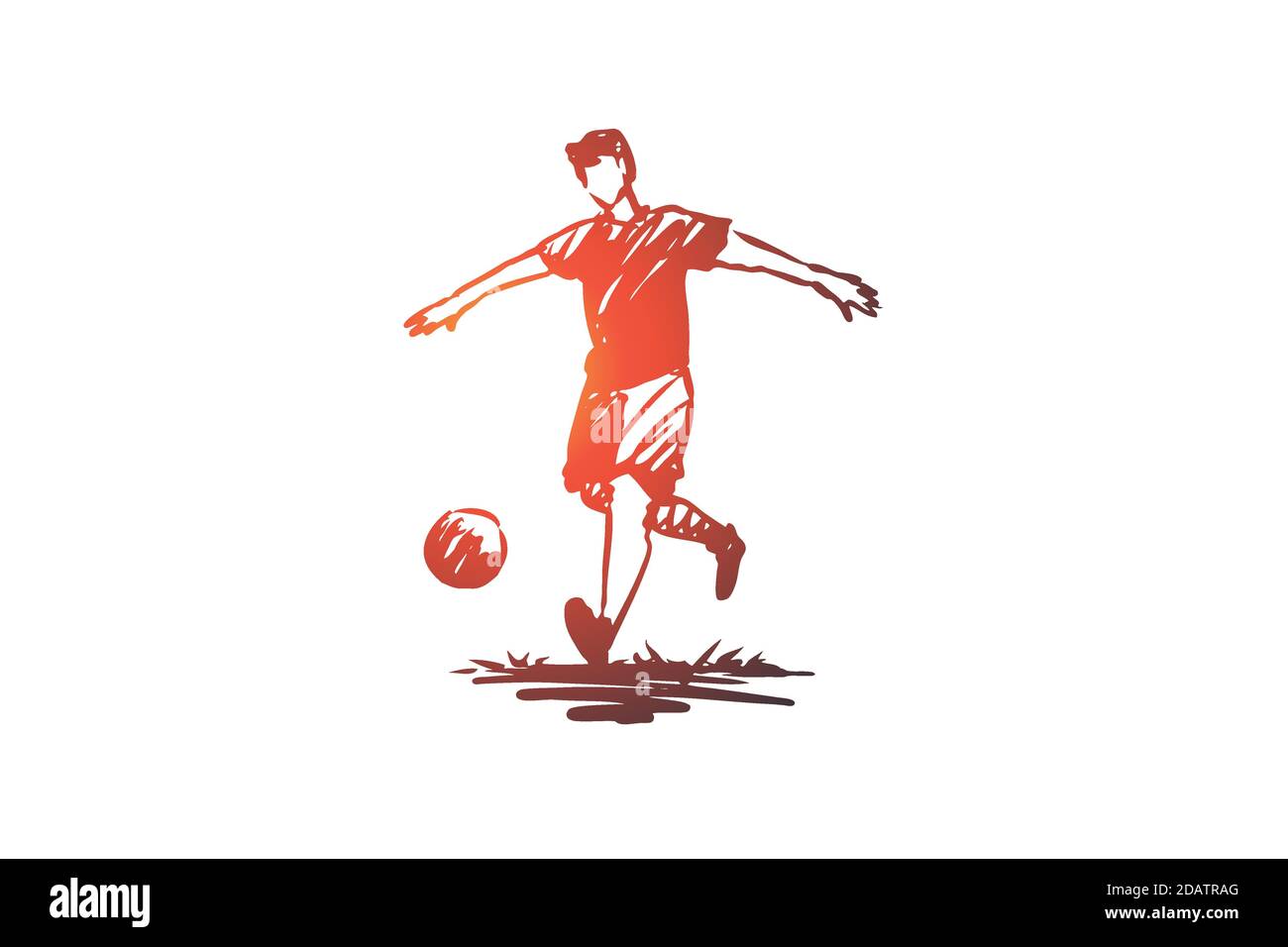 Soccer, player, football, game, action concept. Hand drawn isolated ...