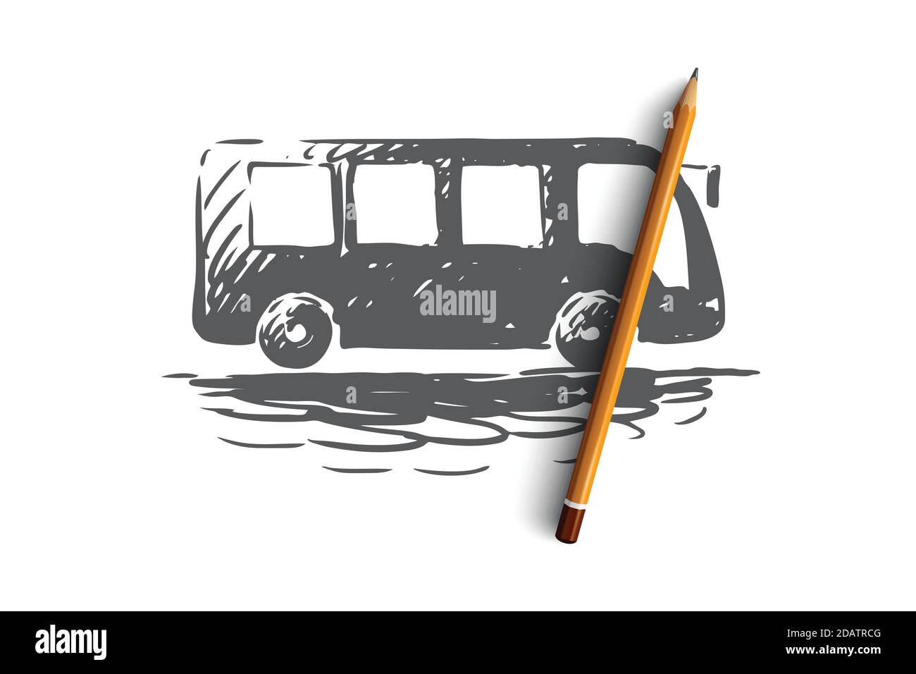 Shuttle, car, transportation, vehicle, bus concept. Hand drawn isolated ...