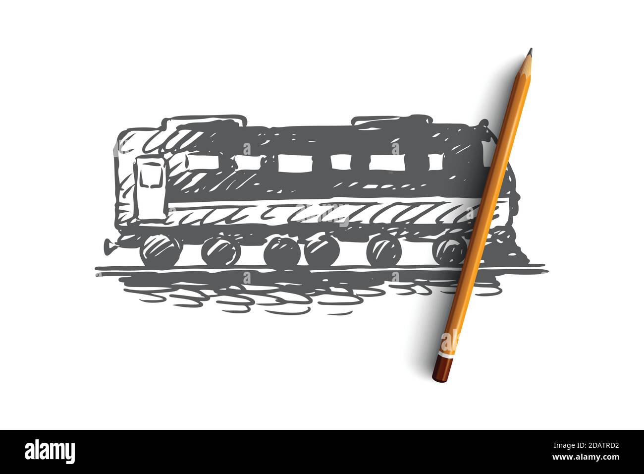 Train, railway, travel, transport, rail concept. Hand drawn isolated ...
