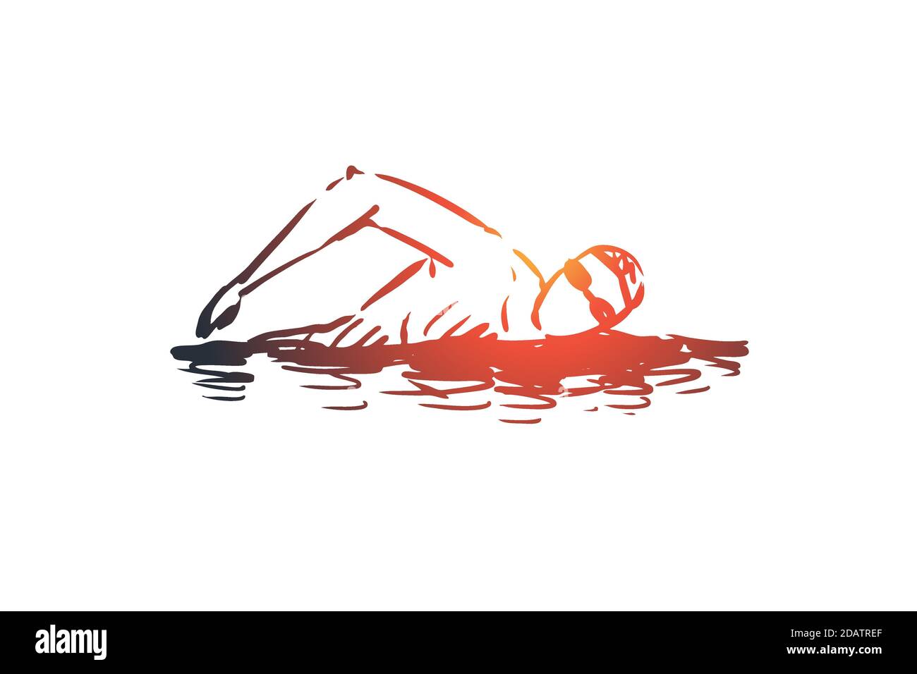 Swimming, pool, water, man, activity concept. Hand drawn isolated ...